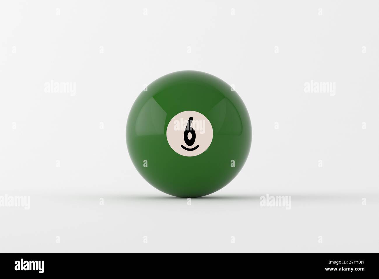 Solid green color number six pool ball on a white background ...