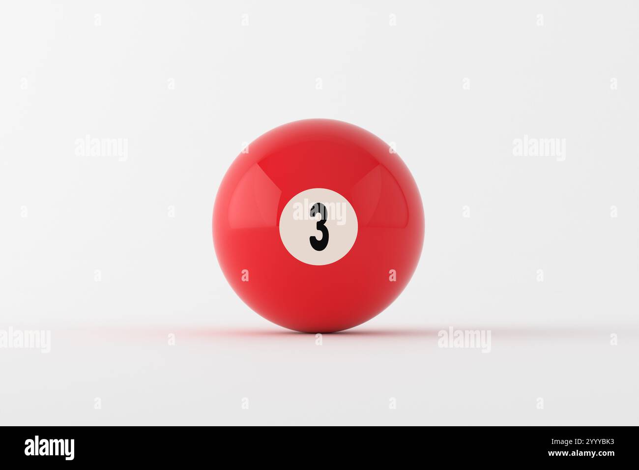 Red number threen pool ball on a white background, representing the ...