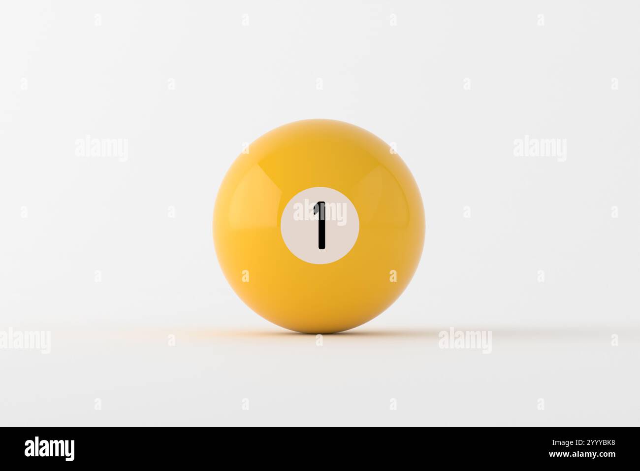 Yellow number one pool ball on a white background, representing the ...