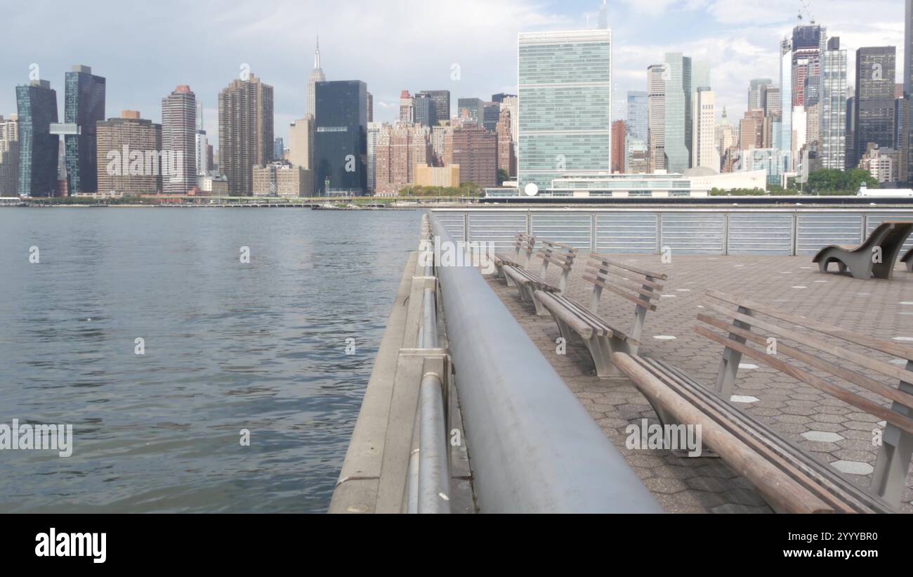 New York City waterfront skyline, Manhattan Midtown buildings ...