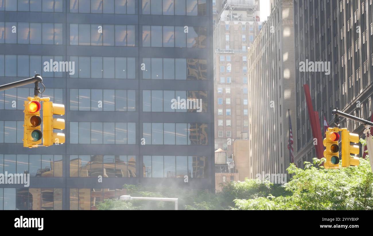 Steam vapor vented on New York City street, vapour tube stack. Hot ...