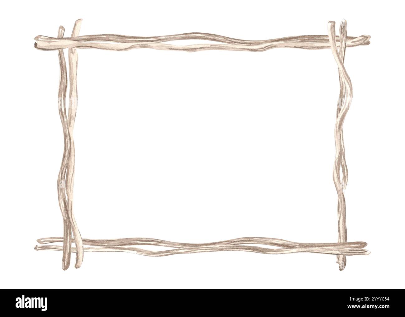 Wooden rectangular frame made from sea driftwoods. Hand drawn ...