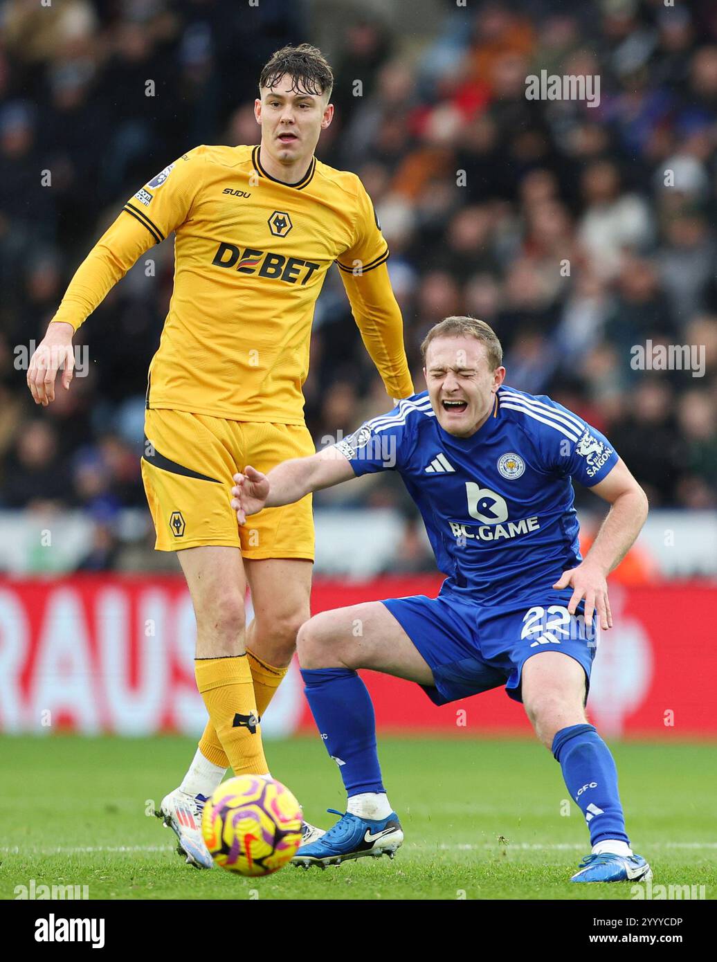 Wolverhampton, UK. 22nd Dec, 2024. Oliver Skipp of Leicester City is ...