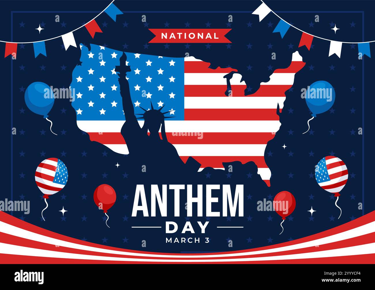 National Anthem Day Vector Illustration on March 3 Featuring the United ...