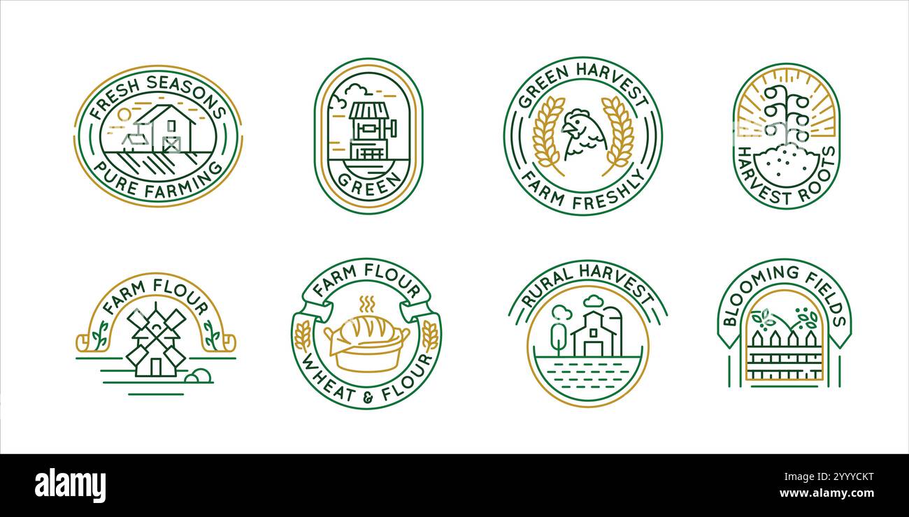 Set of 8 Farming and Agriculture Logo Icons Stock Vector Image & Art ...