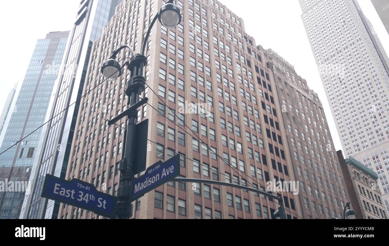 New York City crossroad, street intersection road sign on post. Empire ...