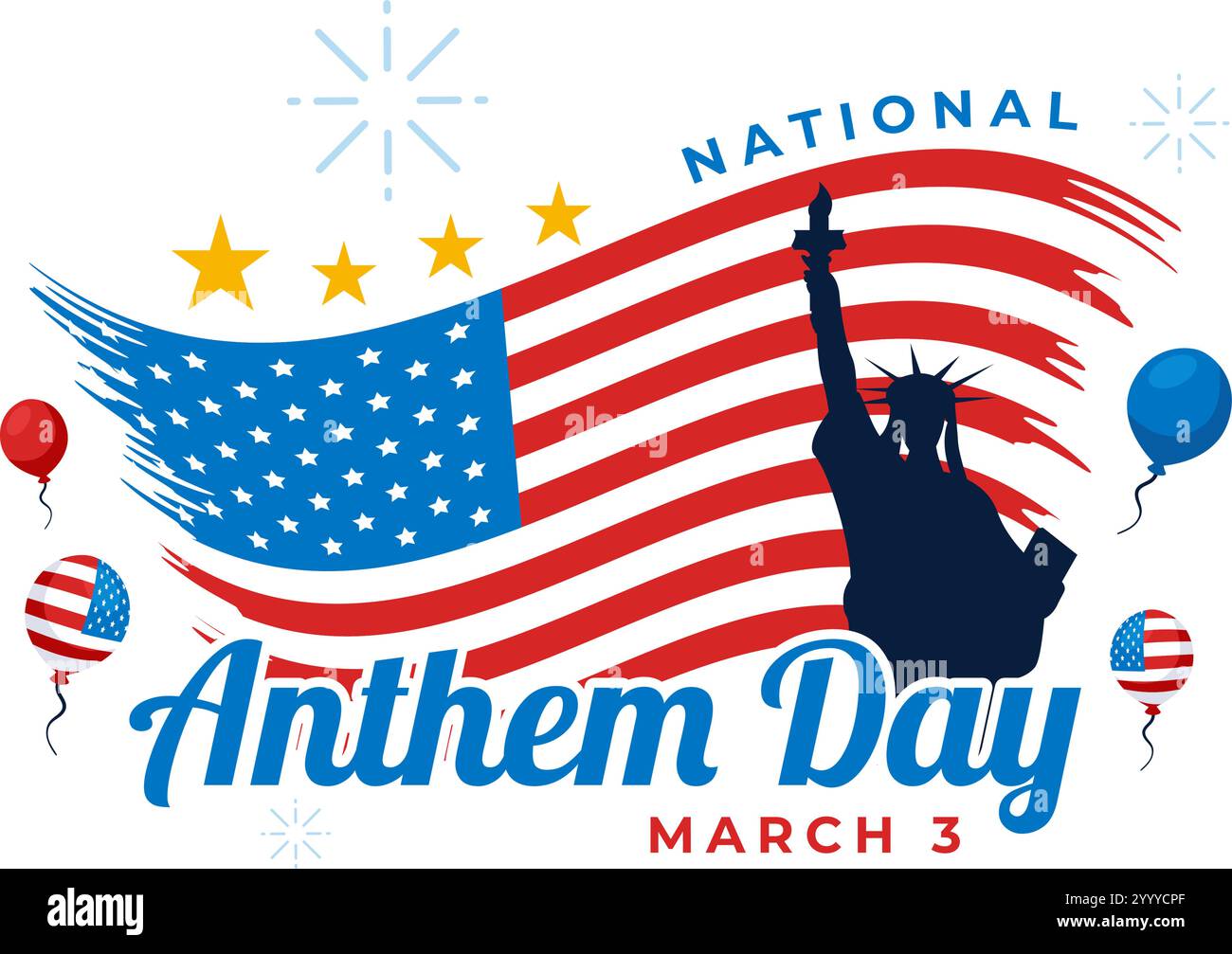 National Anthem Day Vector Illustration on March 3 Featuring the United ...