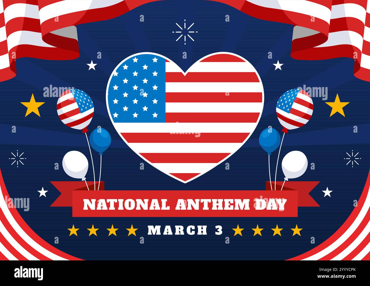 National Anthem Day Vector Illustration on March 3 Featuring the United ...