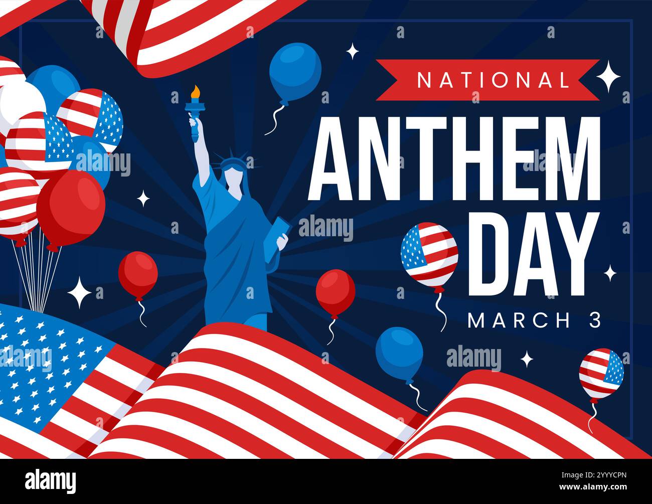 National Anthem Day Vector Illustration on March 3 Featuring the United ...