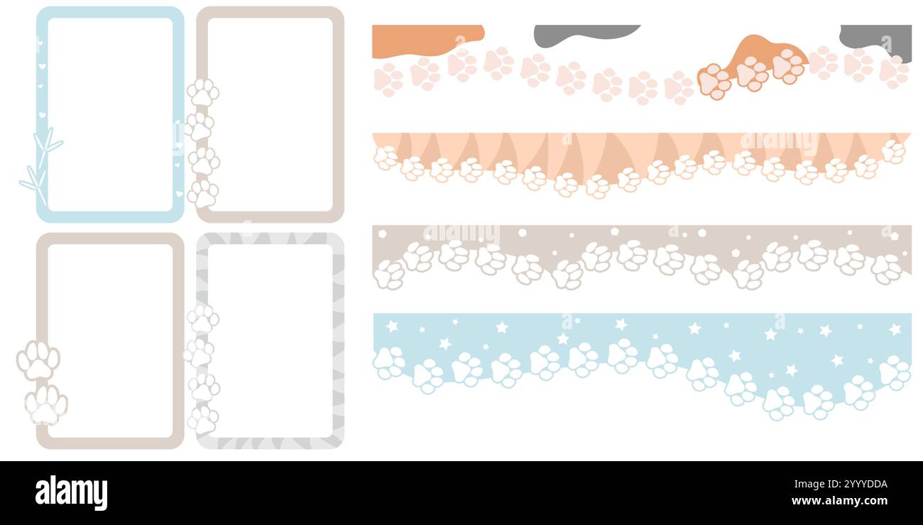 Set of cute kawaii frames and headers with pet pawprints Stock Vector ...