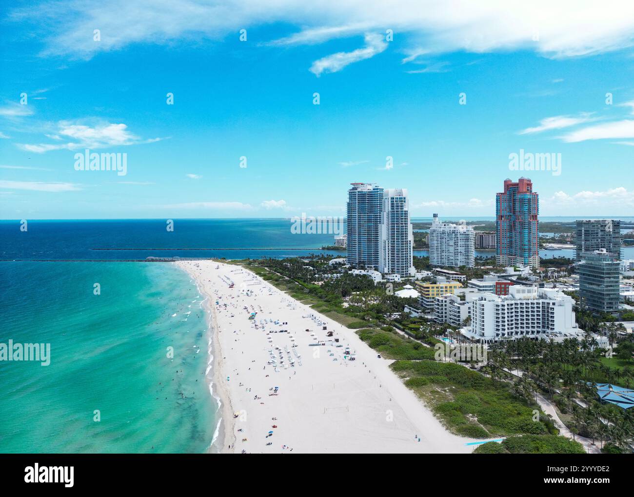 Miami Beach scene from drone, Florida, USA. Miami seaside. Aerial view ...