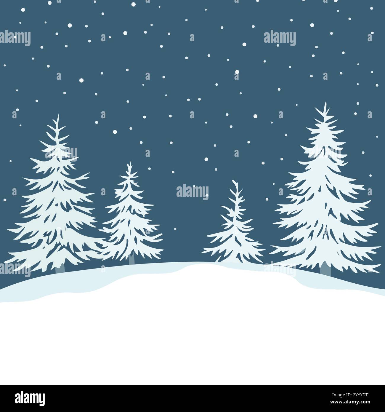 A serene winter landscape featuring snow-covered pine trees against a ...