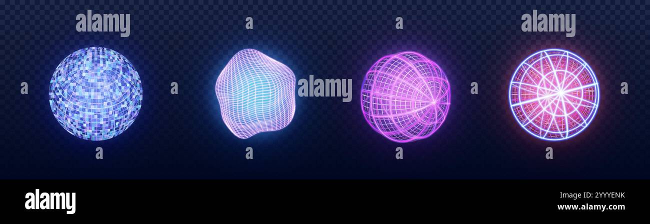 3D tech spheres set isolated on transparent background. Vector ...