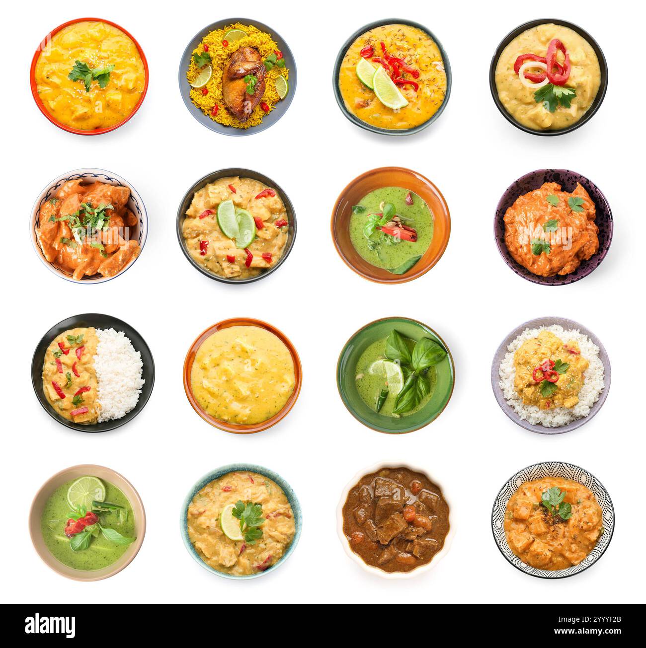 Set of traditional Indian food on white background, top view Stock ...