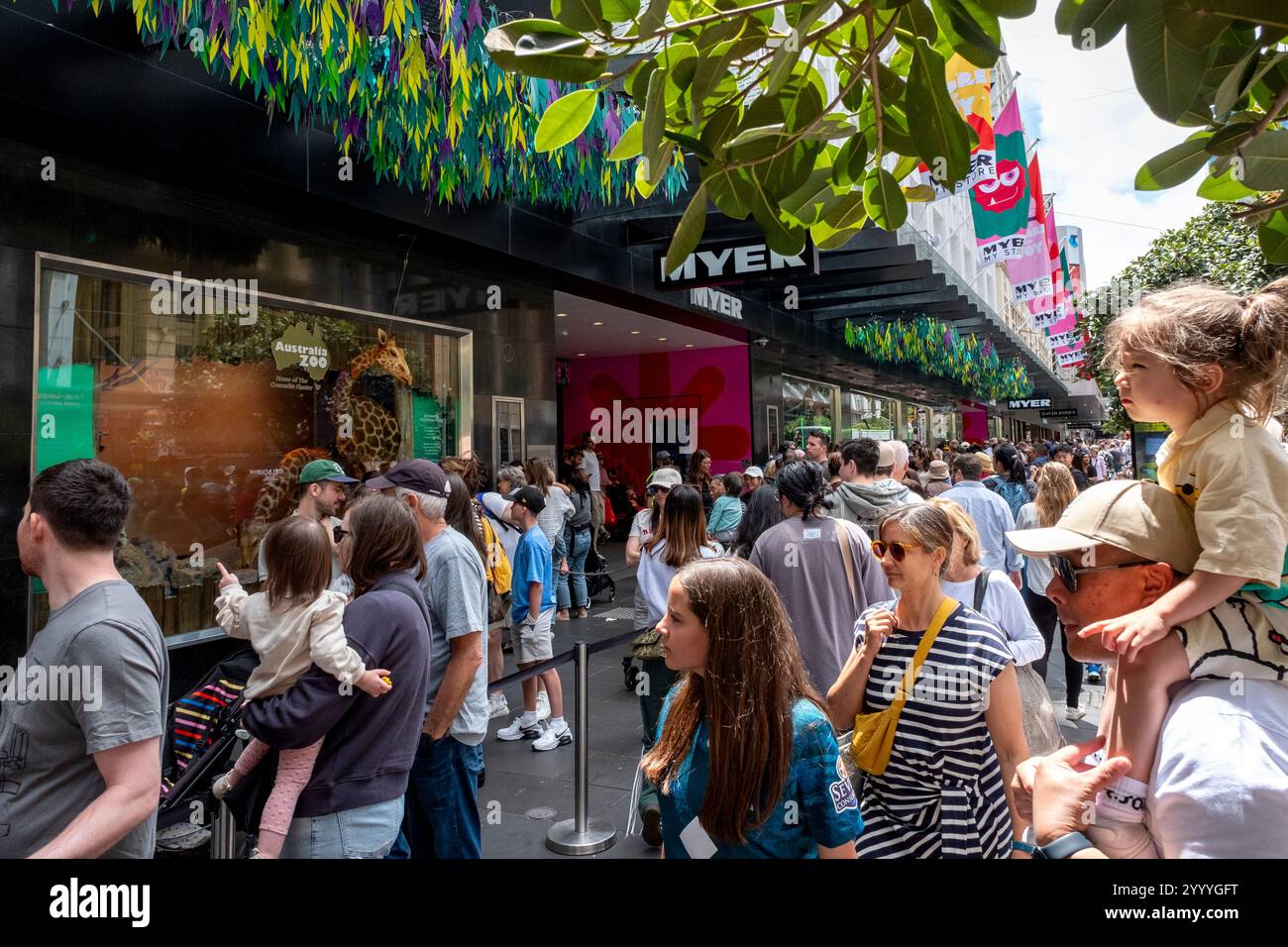 Christmas shoppers outside the Myer store in the Bourke street mall. Melbourne Victoria ...