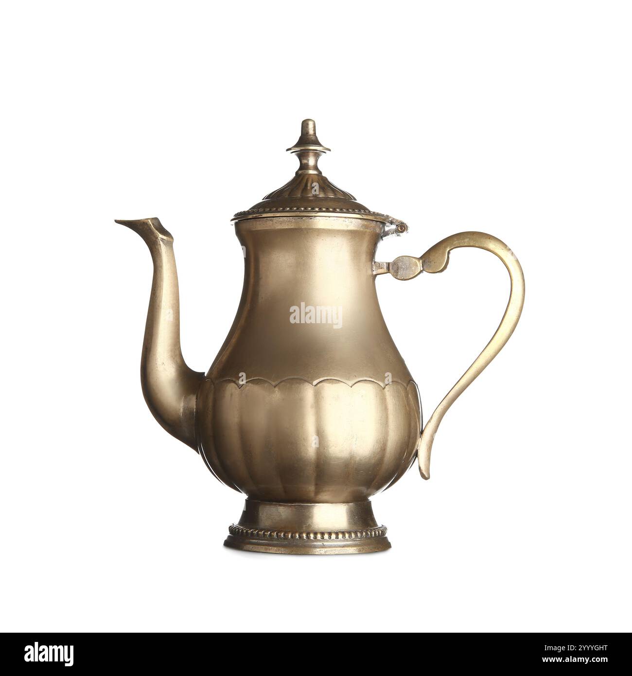 Golden teapot on white background Stock Photo - Alamy