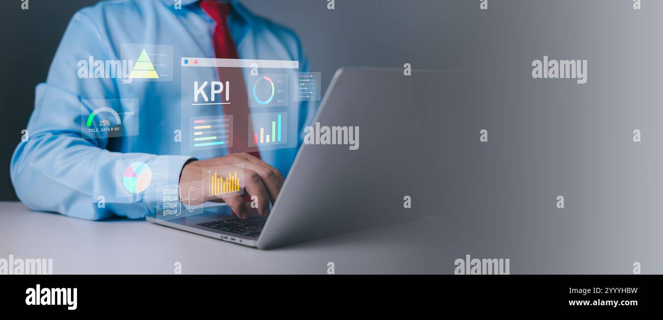 Business people use computers to analyze business and manage corporate ...