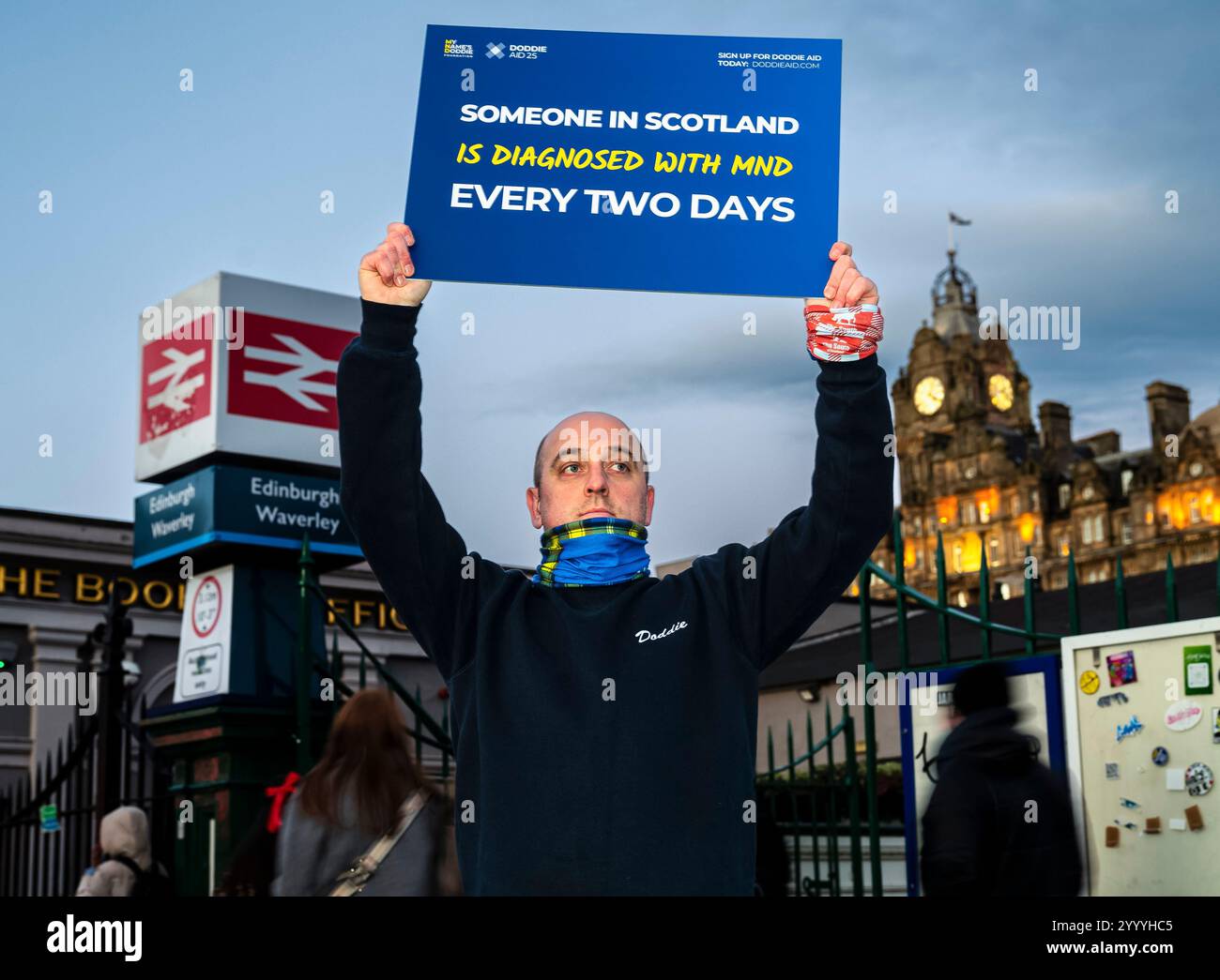 EDITORIAL USE ONLY Campaigner Bruce Aitchison holds a sign at Edinburgh ...