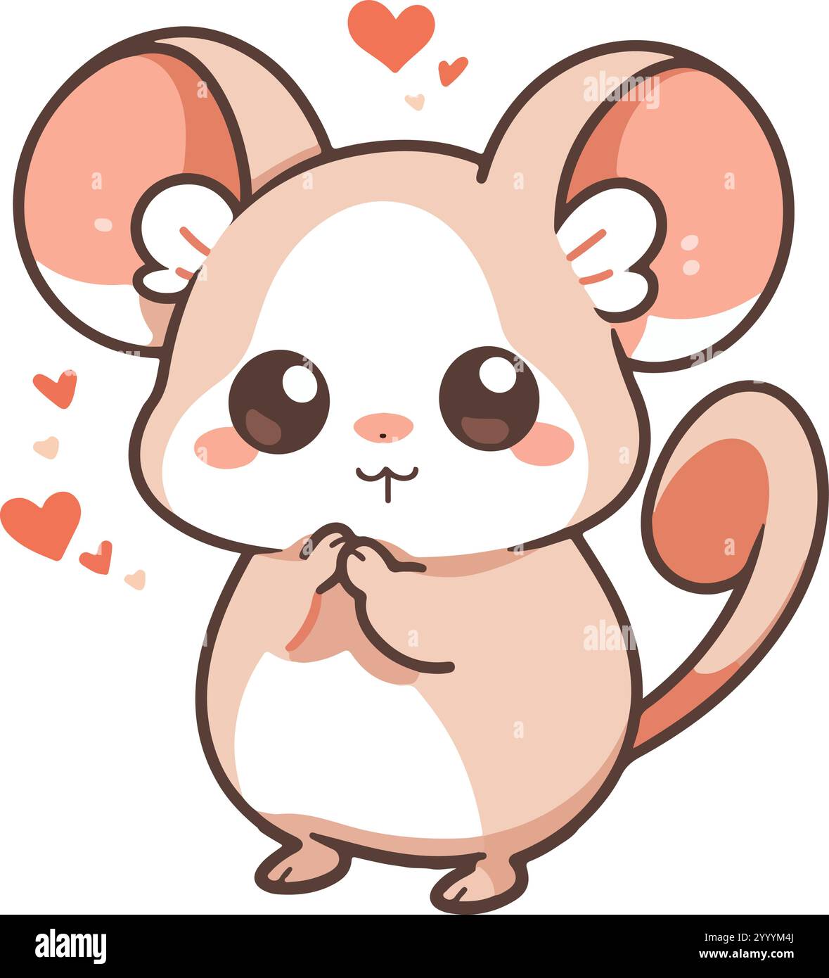 Cute cartoon-style mouse with big round eyes, large ears, and a curled ...