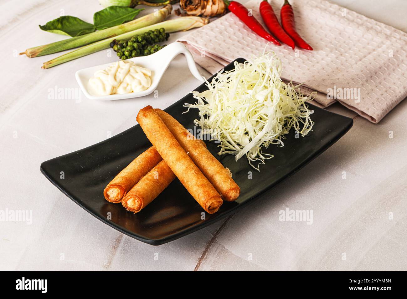 Fried spring roll with prawn and sauce Stock Photo - Alamy