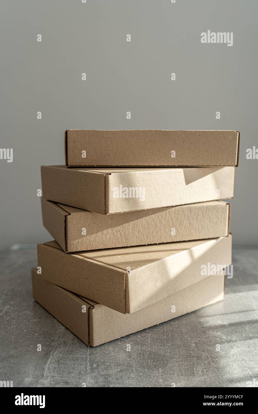 Stack of flat-packed self Stock Photo - Alamy