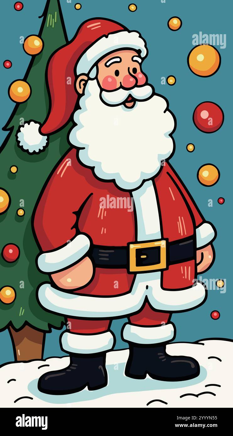 Colorful cartoon illustration of Santa Claus with a cheerful expression ...