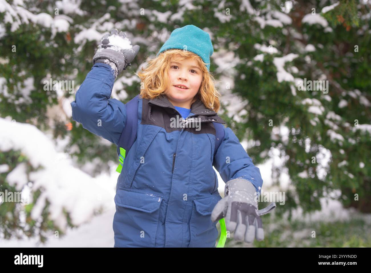 Snowball fun. Kid play snowball. Christmas holiday, Winter family ...