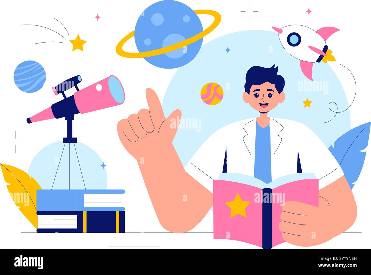 Astronomy Vector Illustration featuring People Observing a Starry Night ...