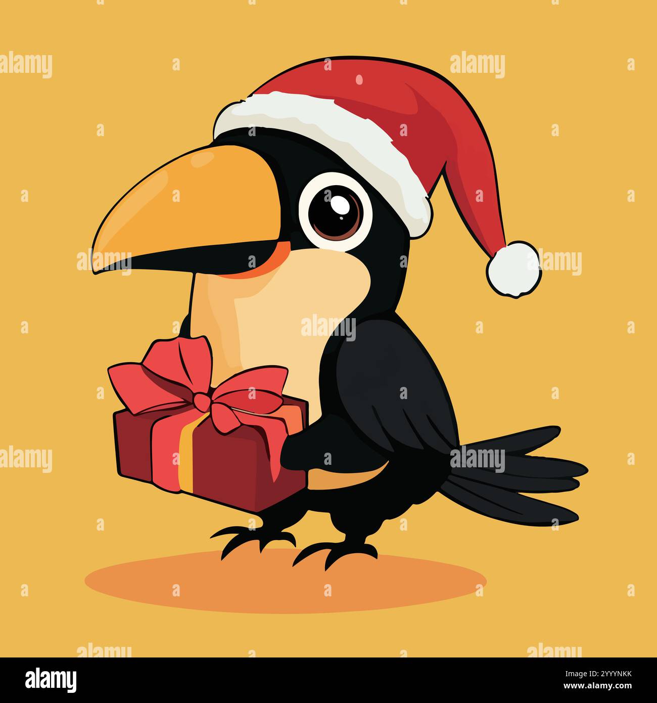 Cute cartoon illustration of a cheerful toucan wearing a Santa hat, set ...