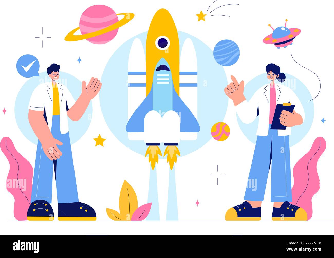 Astronomy Vector Illustration featuring People Observing a Starry Night ...