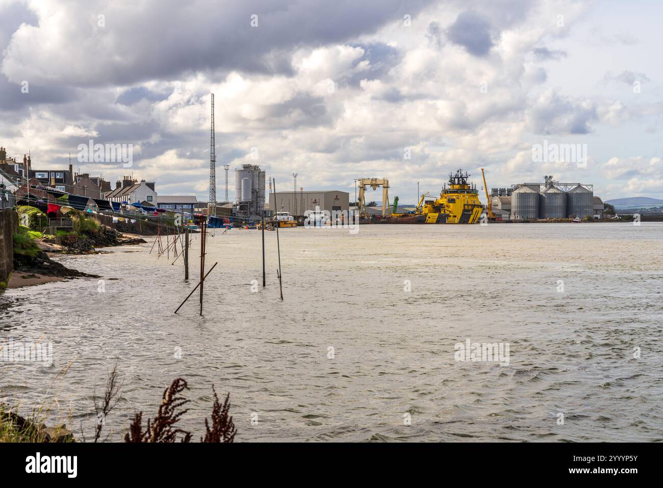 Ferryden, Angus, Scotland, UK - September 16, 2023: Houses on the banks ...