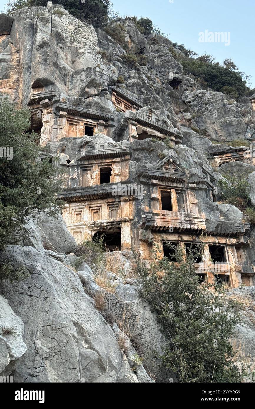 Ruins ancient medieval city old church Lycian rock tombs stone temple ...