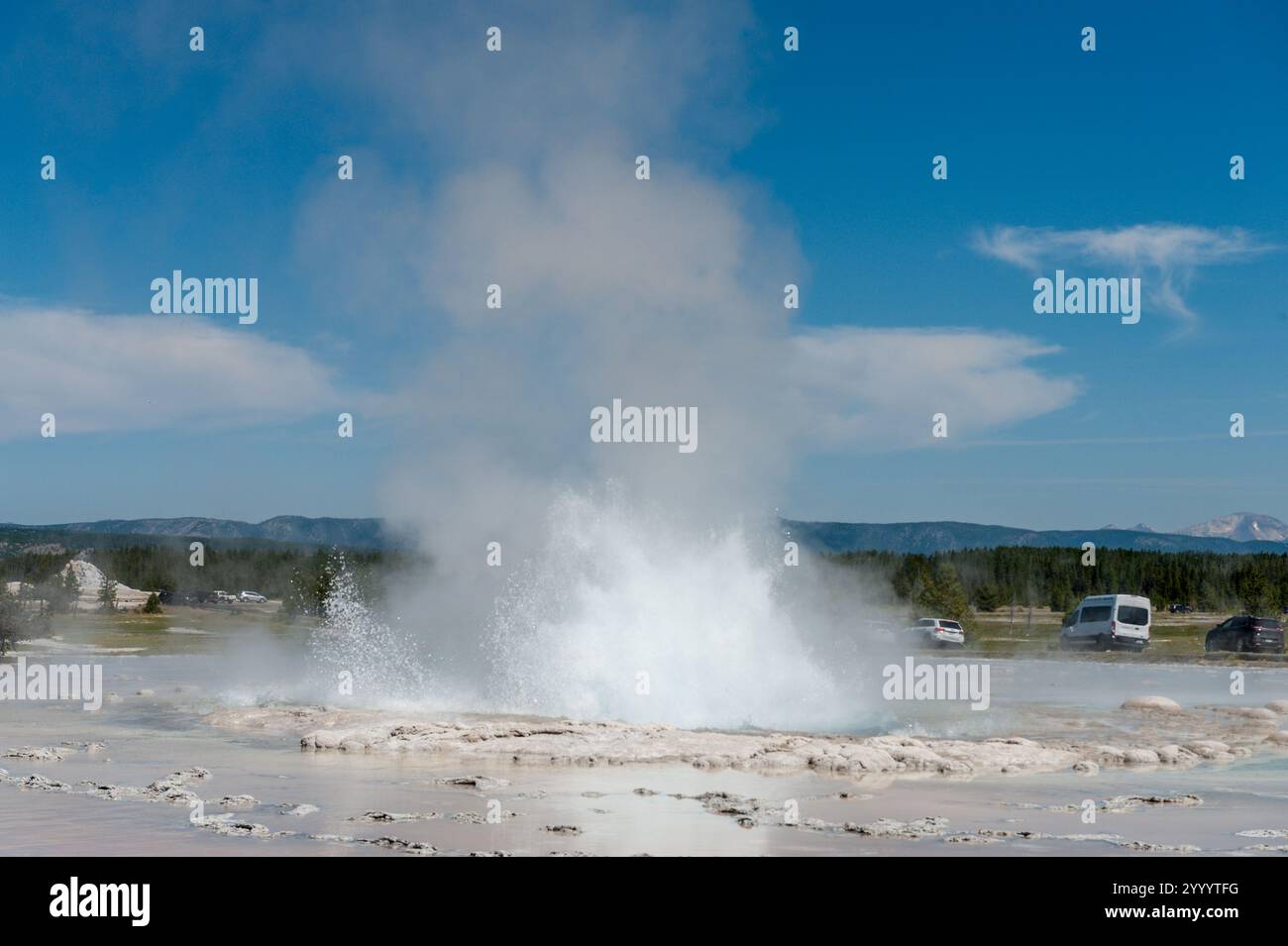 Eruption of the Great Fountain Geyser in Yellowstone National park ...