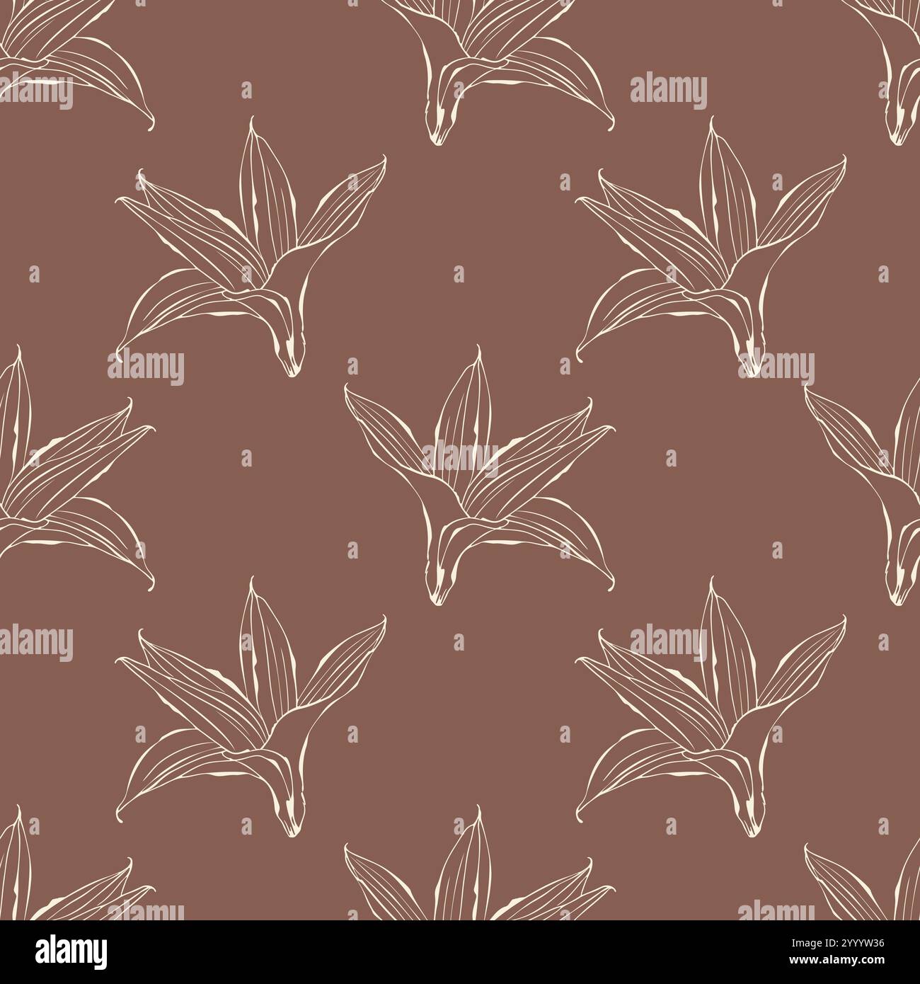 Vanilla orchid lily flower pattern, contour stylized hand drawing ...