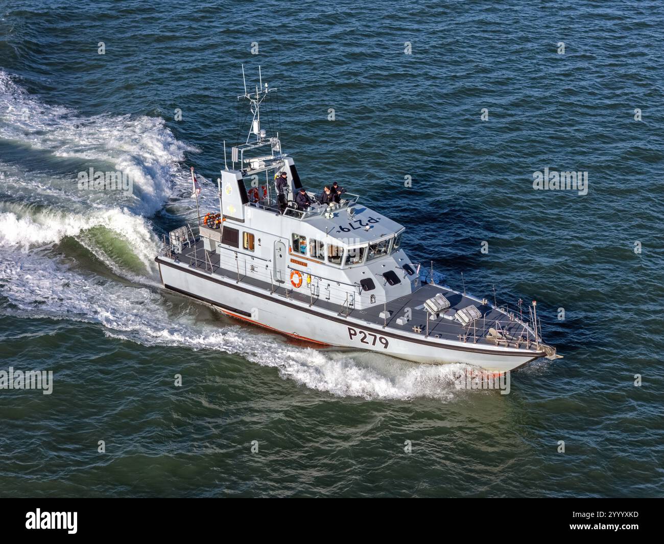 Aerial view of the Royal Navy Coastal Forces Squadron vessel HMS Blazer ...