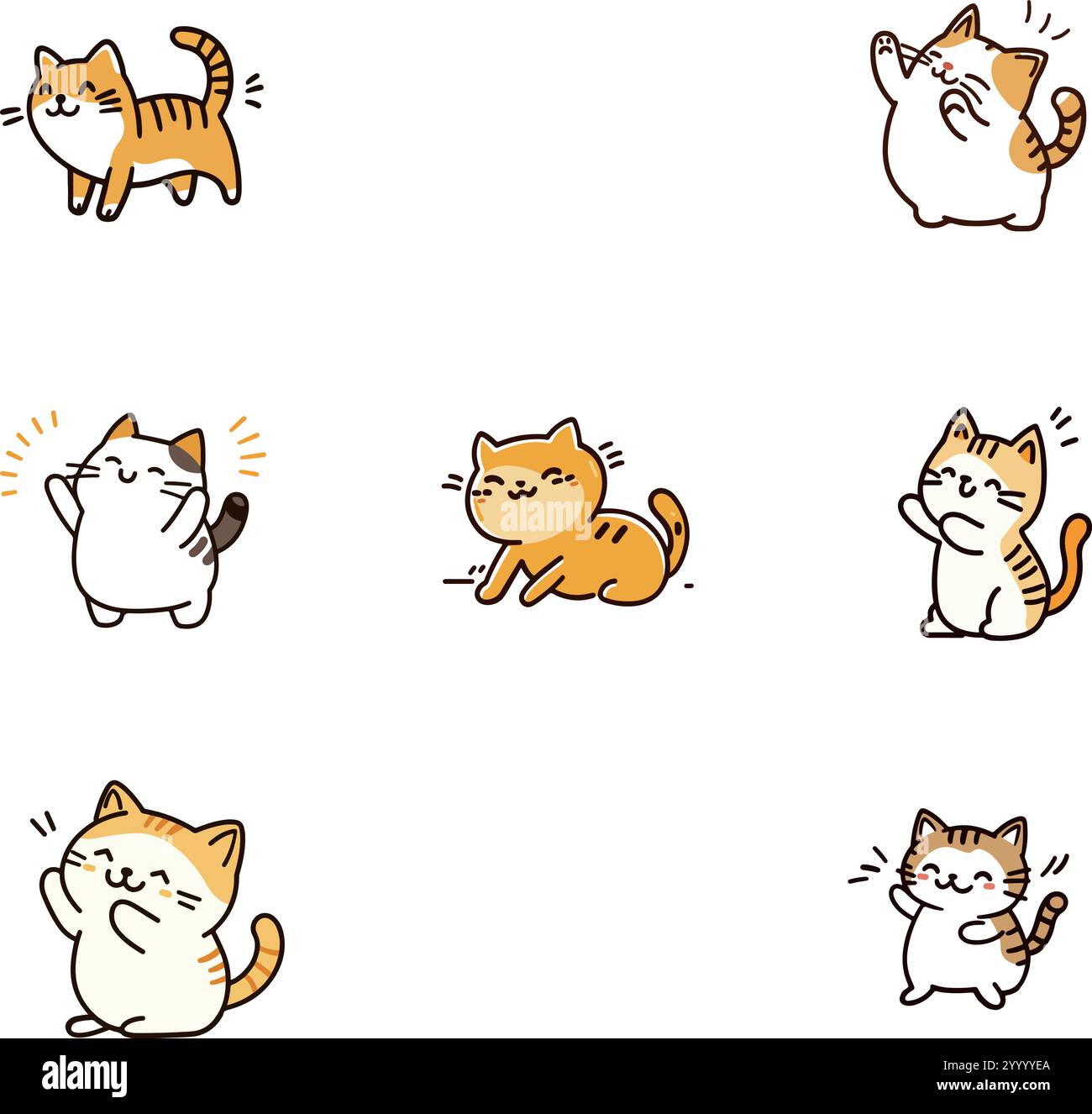 A collection of six cute cartoon cats in different playful poses Stock ...