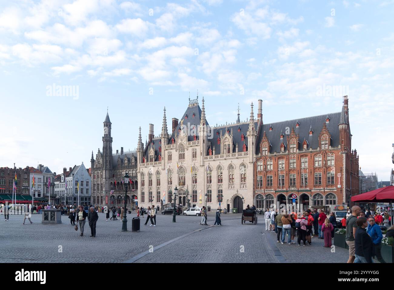 Statue of Jan Breydel and Pieter de Coninck from XIX century in front ...