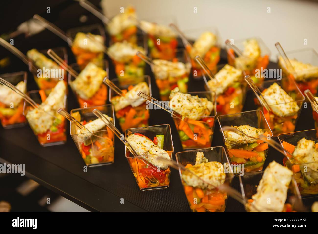 A contemporary hotel dining area featuring a sleek buffet setup Stock ...