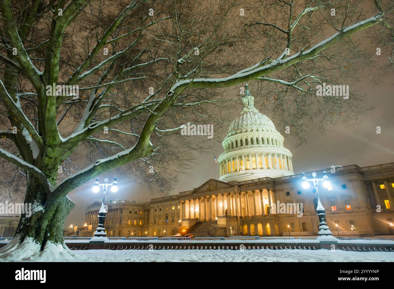 USA Capitol in winter. Congress. American Capitol Building in snow ...