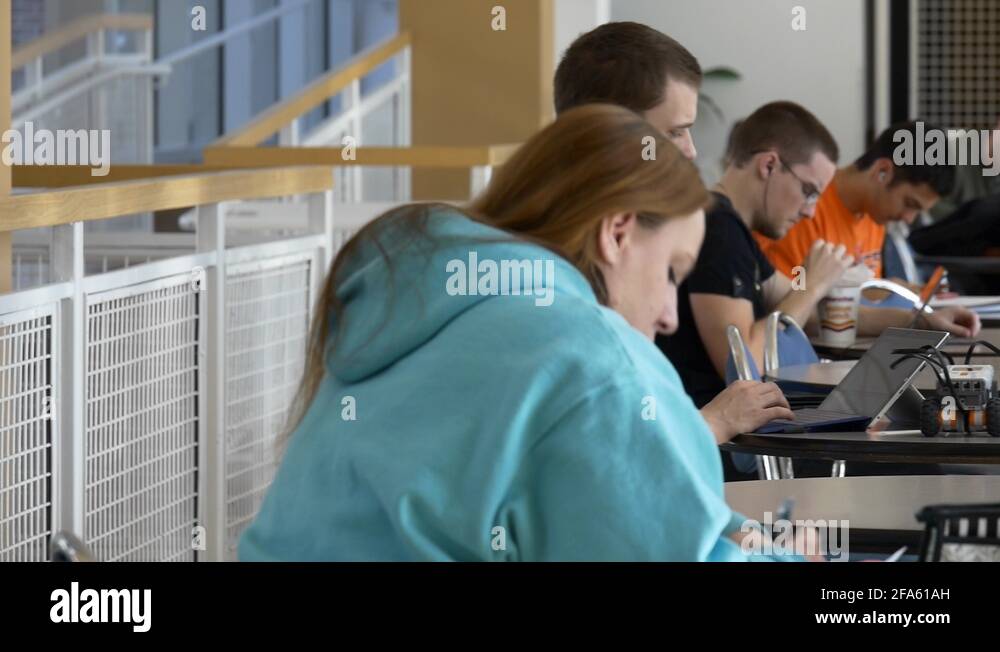 Students study in the cafeteria of the University Center building Stock ...