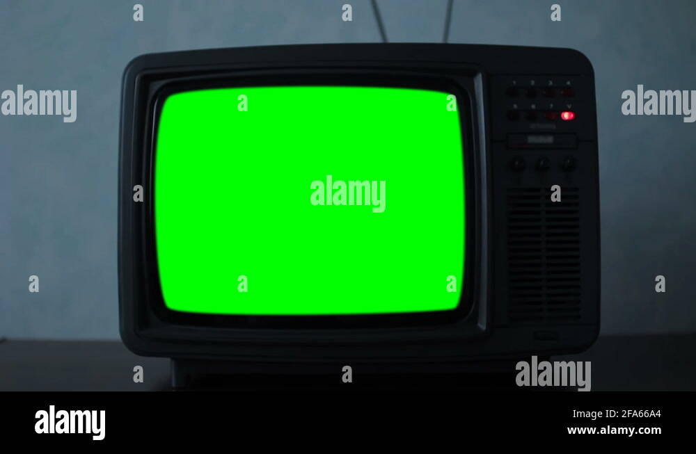 Old 80s Television Green Screen. Night Watch Stock Video Footage - Alamy
