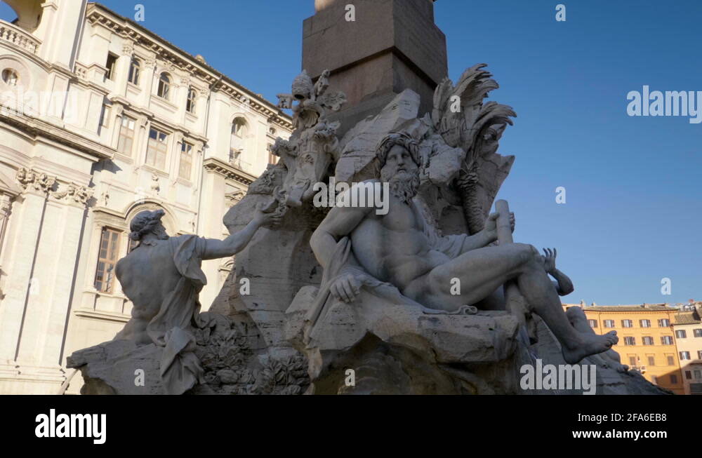 Statue of Zeus in Bernini's fountain of Four Rivers in Piazza Navona ...