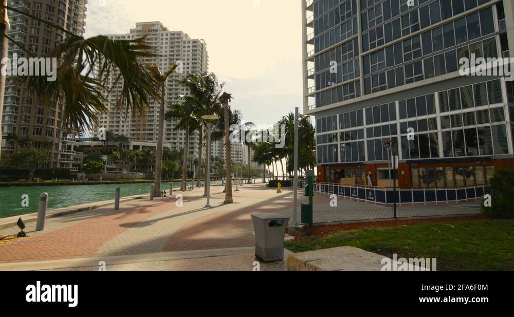 Ground motion footage Brickell River Walk pedestrian path Stock Video ...
