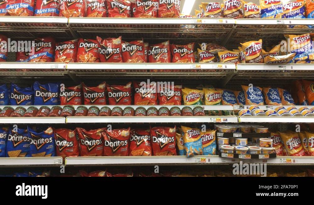 Grabbing bag of Doritos at grocery store chip section 4k Stock Video ...