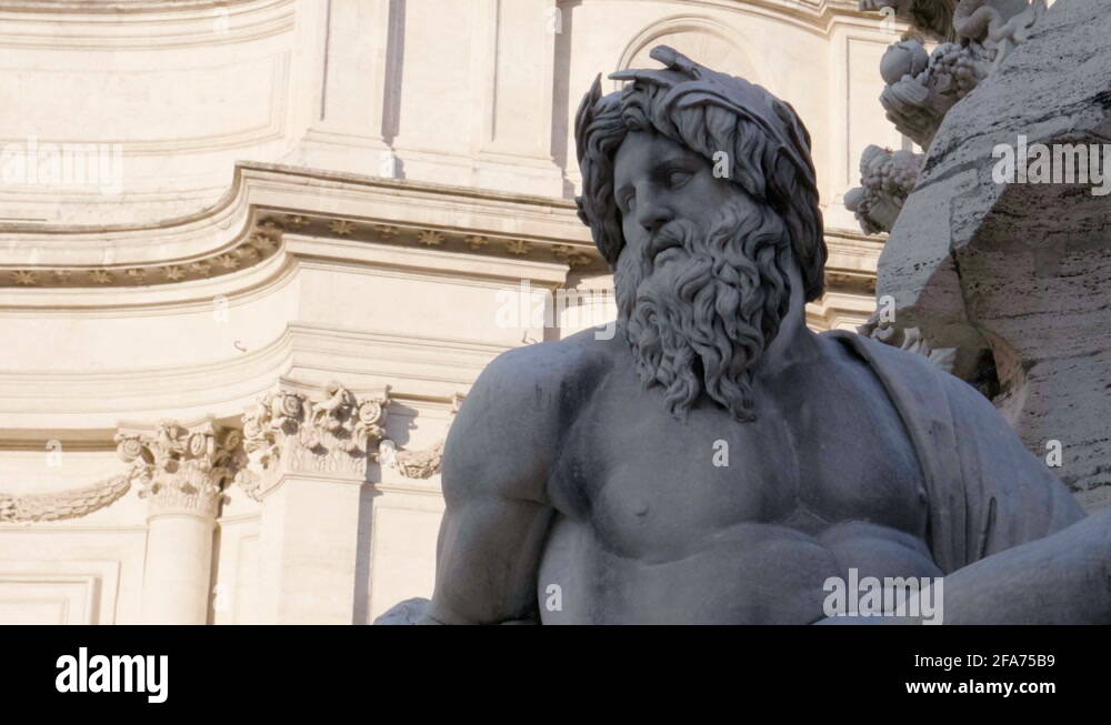 Statue of Zeus in Bernini's fountain of Four Rivers in Piazza Navona ...