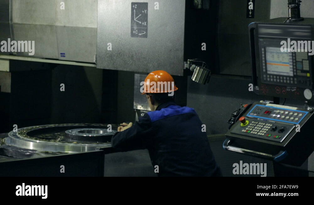 Workpiece processing on turning-and-boring lathe Stock Video Footage ...