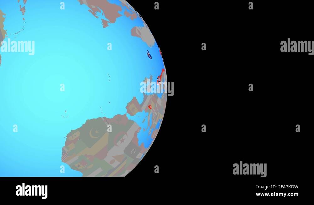 Zoom to EFTA countries with flags on globe Stock Video Footage - Alamy