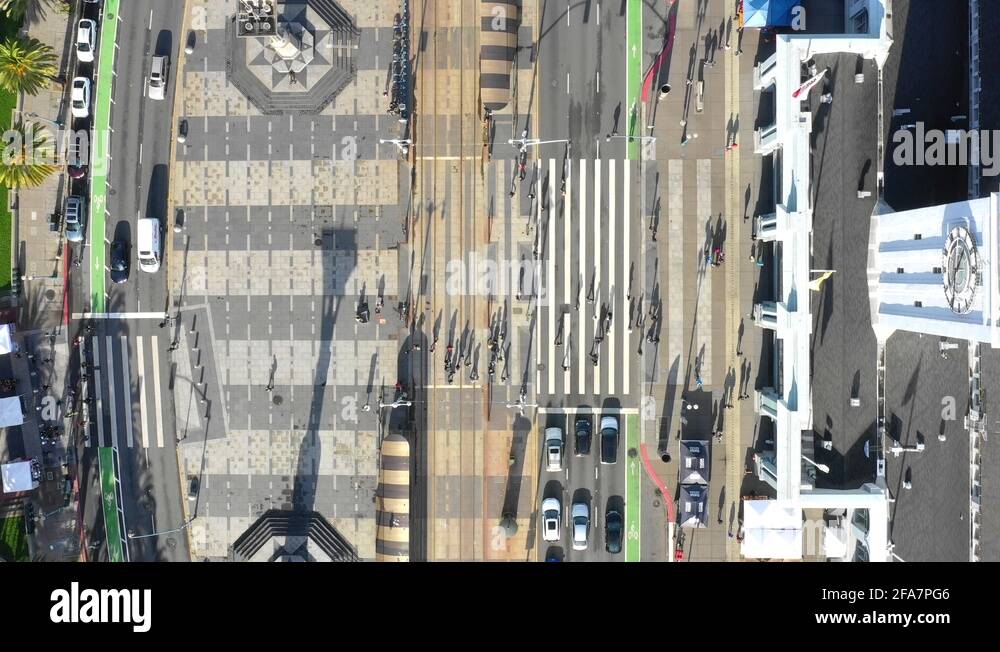 Birds Eye View of Busy Street / Crosswalk Intersection (San Francisco ...