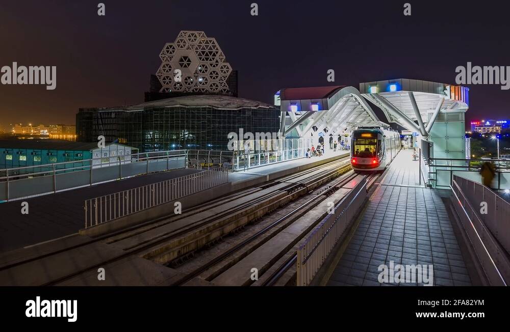 Kaohsiung, Taiwan - April 13 : View of light rail tram and the skyline ...