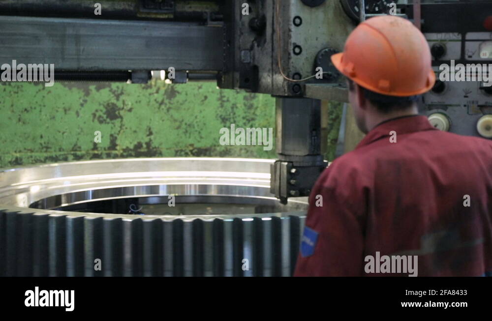 Workpiece processing on turning-and-boring lathe Stock Video Footage ...